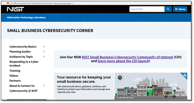 Screenshot from the NIST Small Business Cybersecurity Corner Screenshot from the NIST Small Business Cybersecurity Corner